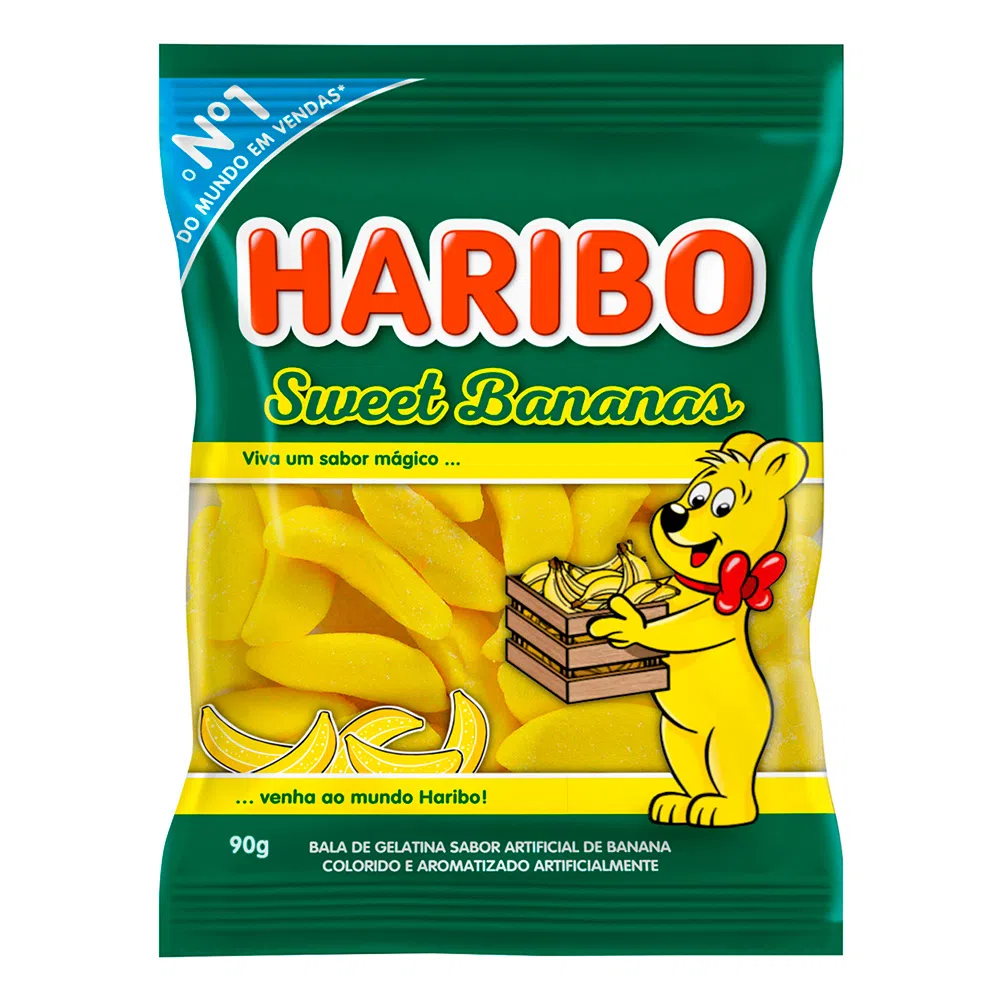 Bala de Gelatina Haribo 80g Banana é aqui na Barcelos