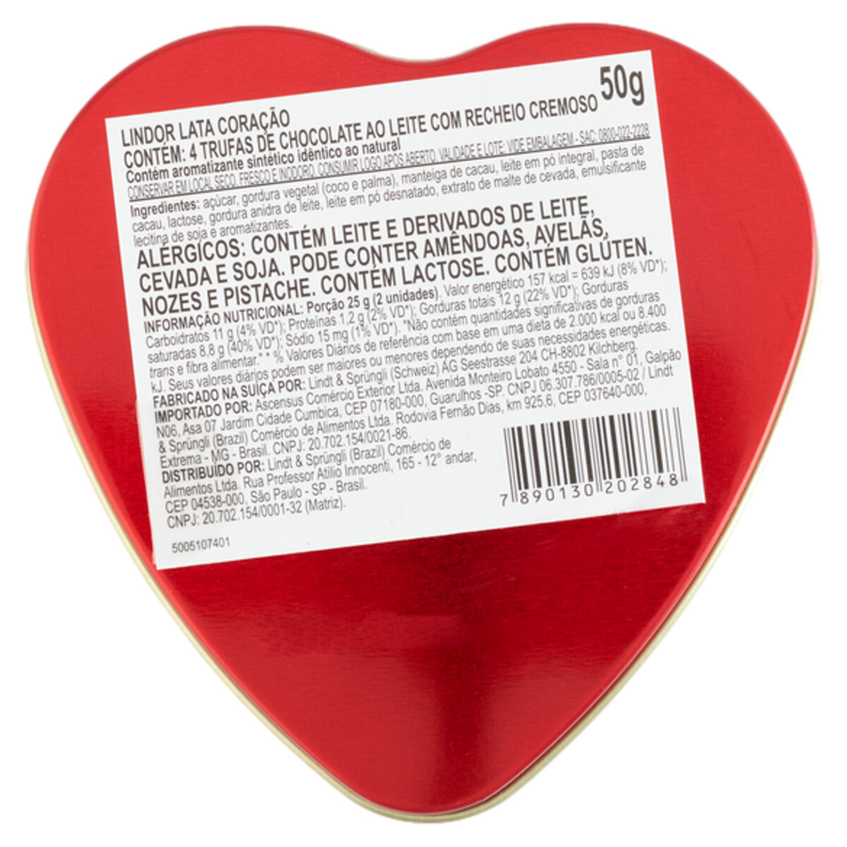 Chocolate Coracao Lindor Lindt 50g Ao Leite Lata é aqui na Barcelos